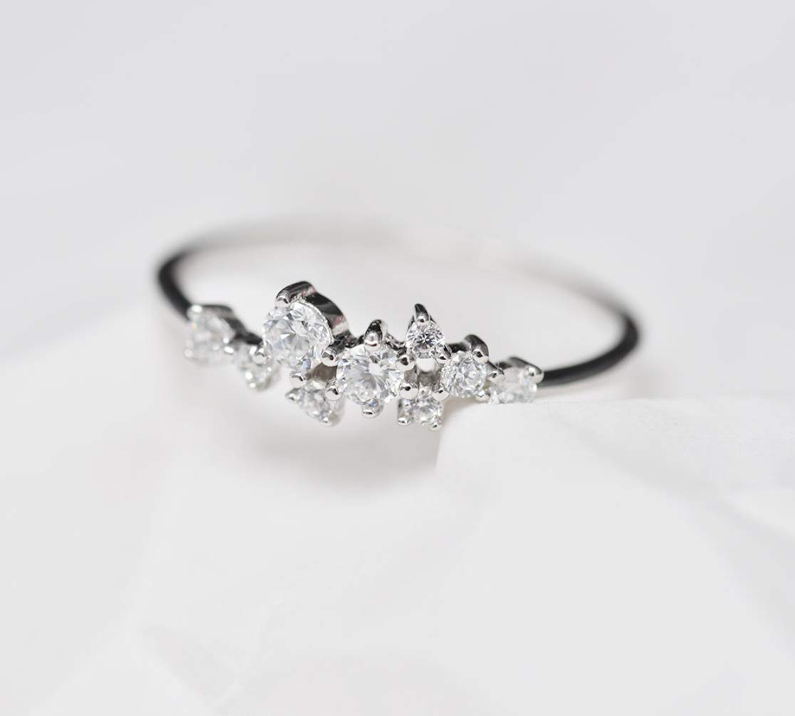 Indigo Blonde Diamond Cluster Ring for Women in Sterling Silver Dainty Stackable Ring 14K Gold Vermeil (Rose Gold, 7)