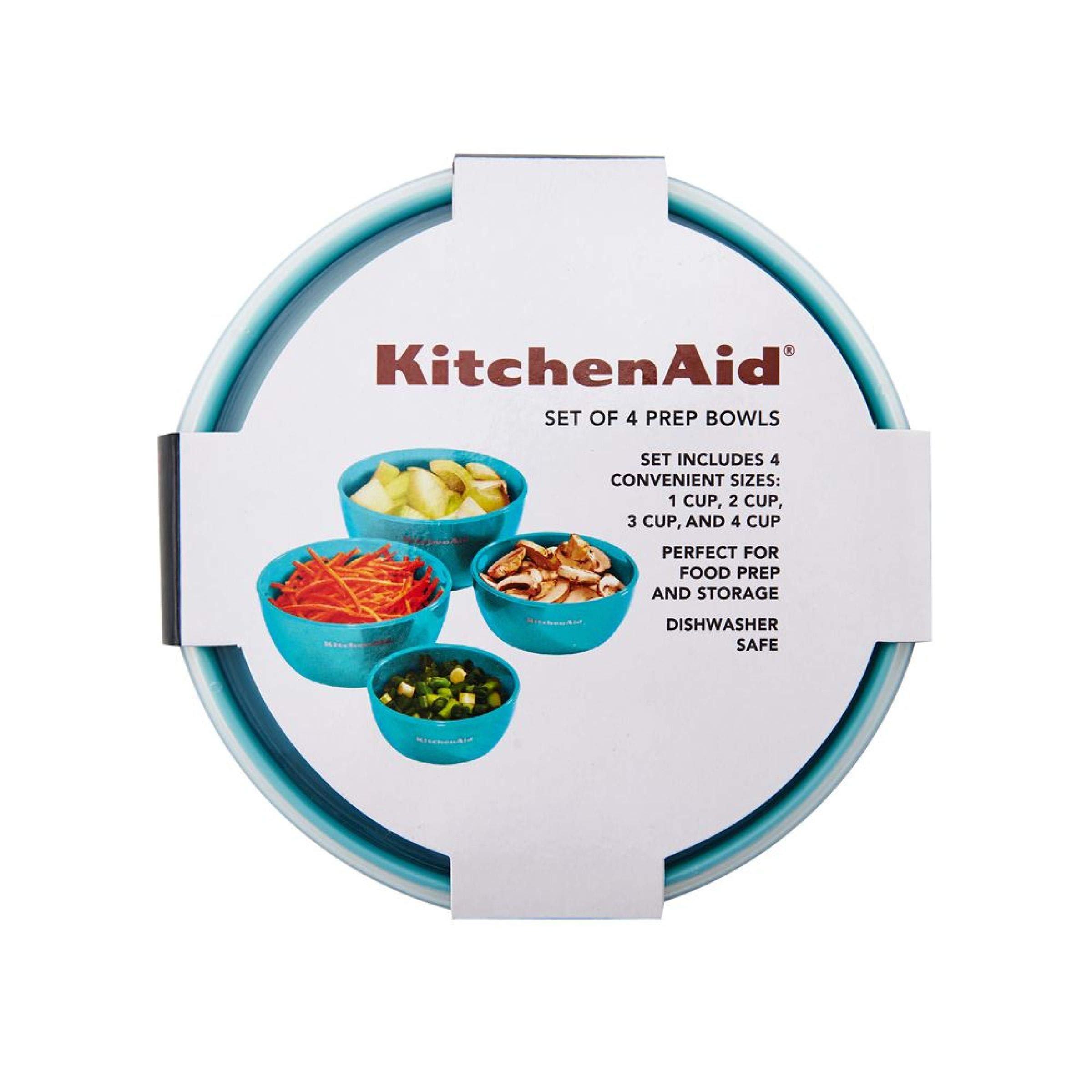 KitchenAid Classic Prep Bowls with Lids, Set of 4, Aqua Sky