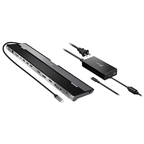 j5create USB Type C Docking Station with 100W PD Charger - Supports 3 Displays | HDMI, DisplayPort, VGA, 100W PD Charging, 1Gbps Ethernet | for MacBook Pro/Air, XPS, and More (JCD543P)