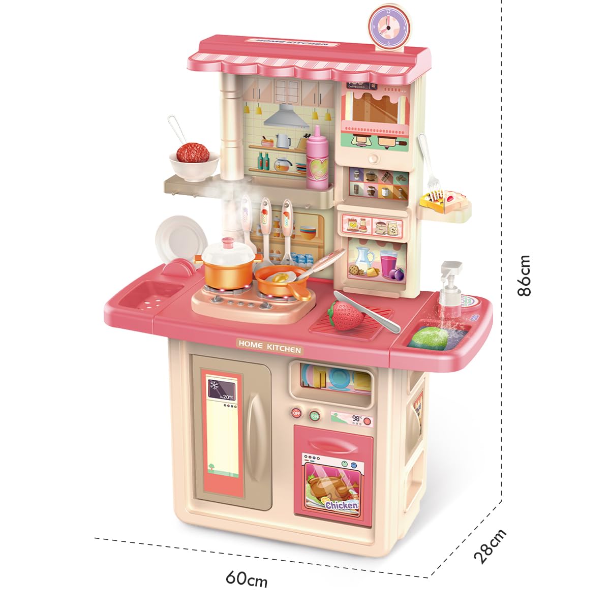 Kids Kitchen Playset, 34" Kitchen Set for Kids Ages 3-5 with Realistic Lights & Sounds, Simulation of Spray, includes Toy Kitchen Accessories, Pretend Play Kitchen Toy