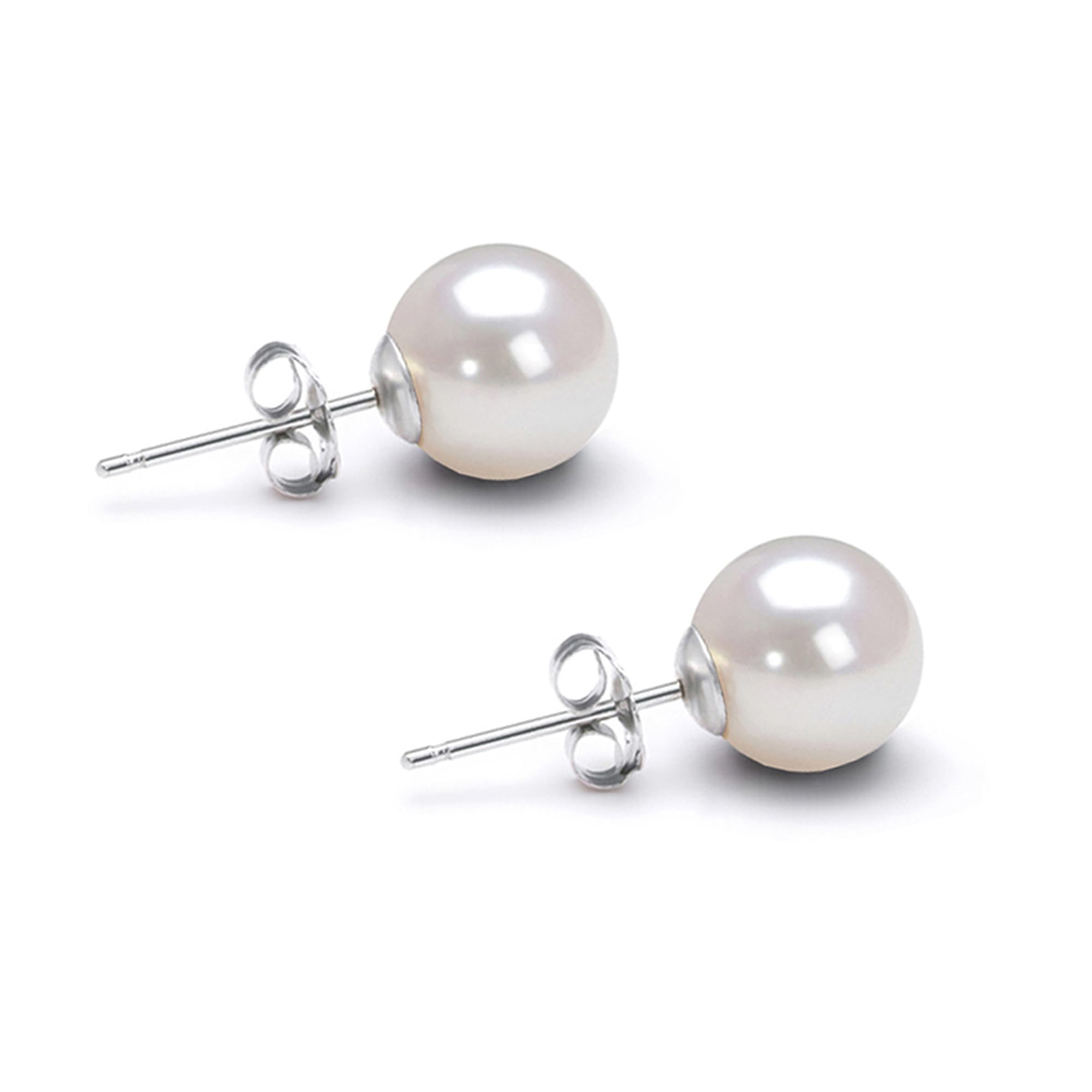 Japanese Akoya Cultured Pearl Earrings Stud AAAA Graded 9mm White Stud Earrings for Women with 14K Gold Settings and Jewelry Gift Box - Orien Jewelry