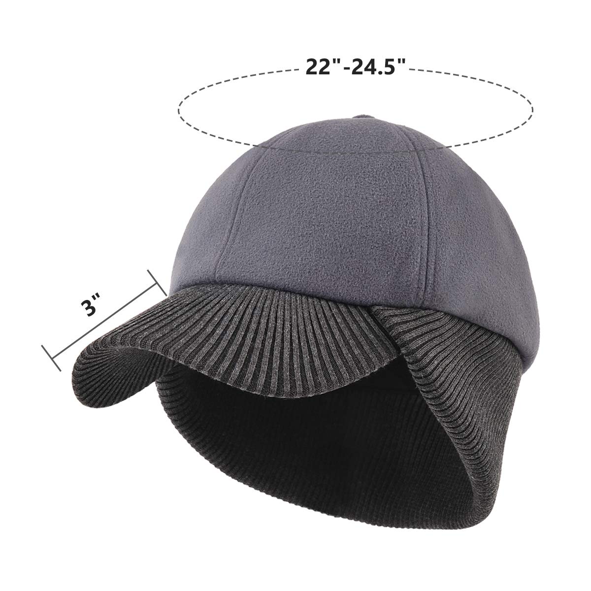 LCZTN Wool Winter Baseball Cap with Warmer Earflap for Men & Women Outdoor Beanie Hat Dark Grey