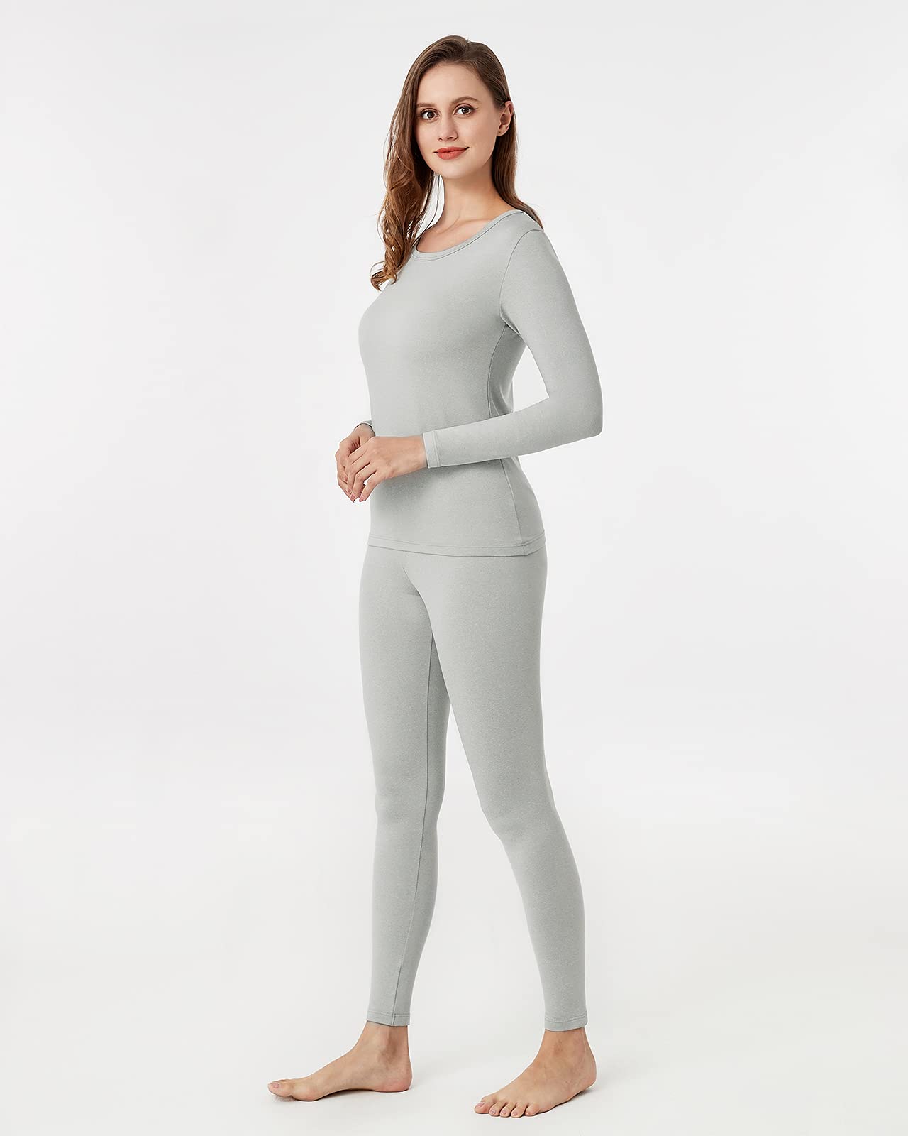 LAPASA Women's Thermal Underwear Set Fleece Lined Long Johns Top Shirt & Bottom Soft Base Layer Thermoflux 200 Warm Midweight Cold Weather L41 Small Light Heather Gray