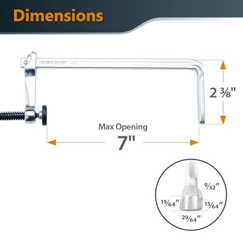 POWERTEC 71409 Quick Screw Guide Rail Clamp for MFT and Track Saw Guide Rail System, 7” Capacity x 2-3/8” Throat Depth, 400lbs Clamping Force – 2 Pack