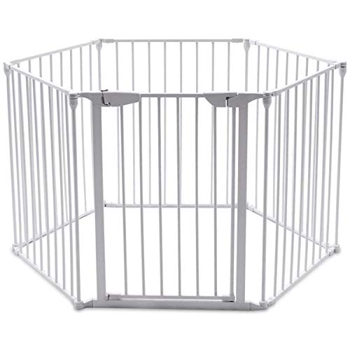 Inspirer Studio 5,6,8 Panel Heavy Duty Metal Gate Baby Pet Fence Safe Playpen Barrier (White, 6 Panel)