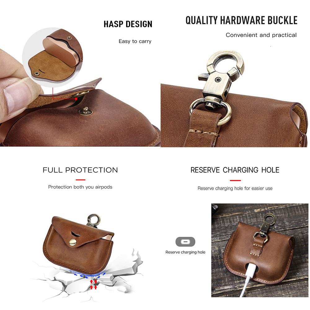 Jkhome Genuine Leather Sony Earphone Case Vintage Portable Protective Cover for Sony WF-1000XM3 with Keychain (Dark Coffee)