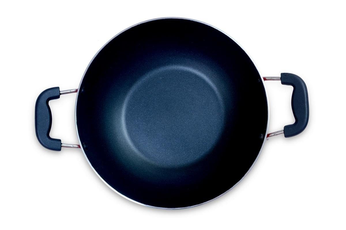 Non-Stick Coating Kadai / Fry Pan with Steel Lid 2.6 mm(Red) ,Valentine Day Gifts