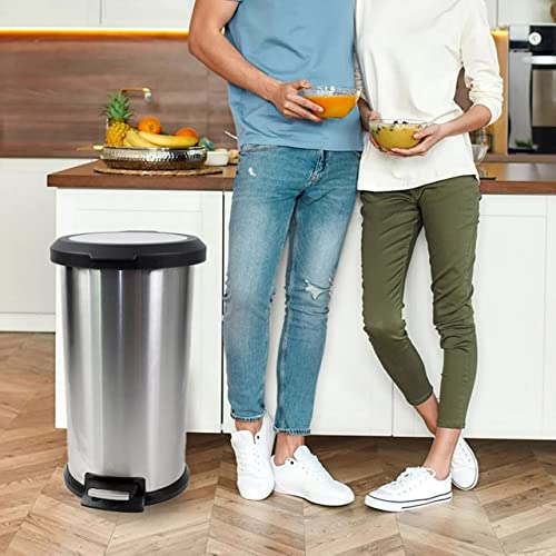 Stainless Steel 10.5 Gallon Round Step Trash Can, Silver