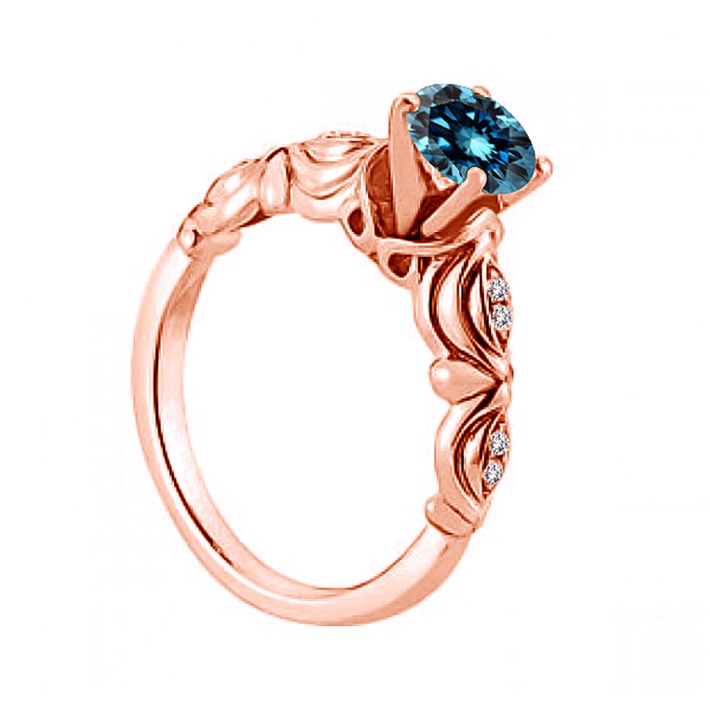Jascina 0.25 Carat Blue Diamond Fancy Solitaire Engagement Wedding Bridal Ring 14K Rose Gold