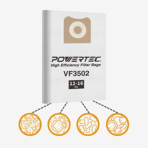 POWERTEC 75002P2 (4PK) Filter Bags for Ridgid VF3502 12-16 Gal Wet Dry Vacuum