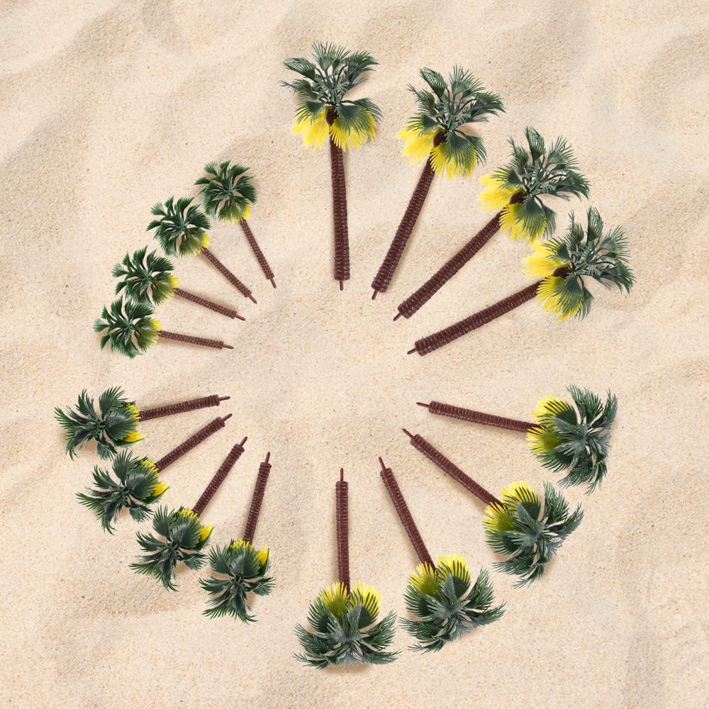 HUIANER Palm Tree Model Trees, Miniature Palm Trees Mixed 4 Size Fake Plastic Trees with No Stands for DIY Scenery Landscape Cake Decoration(16Pcs 2.76" - 5.9")
