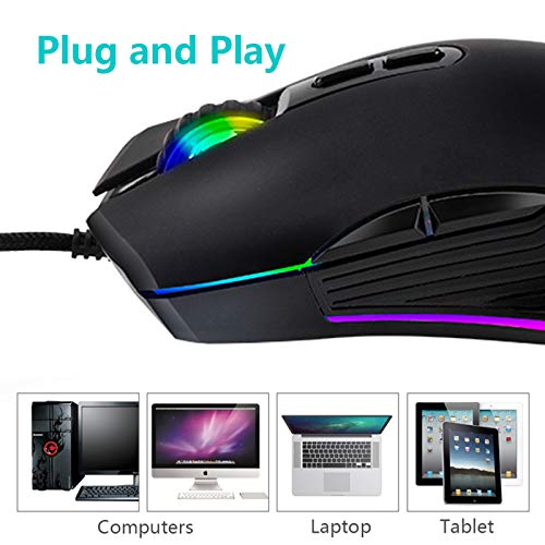 IULONEE Type C Mouse, Wired USB C Mice Gaming Mouse Ergonomic 4 RGB Backlight 3200 DPI Compatible with M@c, Matebook, Chromebook, HP OMEN, Windows PC, Laptop and More USB Type C Devices (Black)