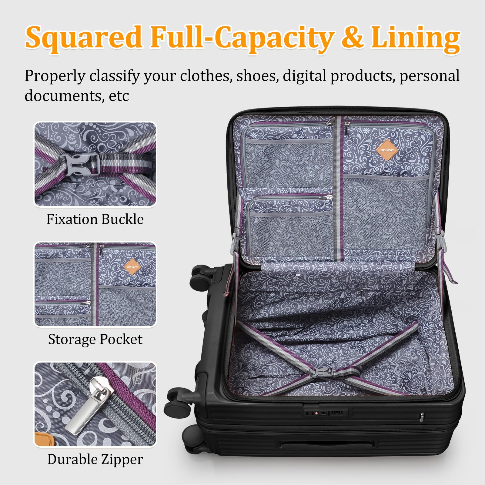 Joyway Luggage Suitcase with Spinner Wheels, Hardside Checked Luggage with TSA Lock, 24 Inch Medium Travel Suitcase (GREY,4PCS)