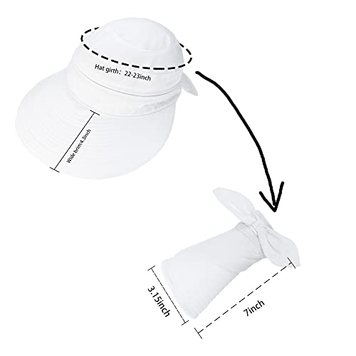 Womens Large Brim Sun Hat Uv Protection 2 in 1 Zip-Off Sun Protection Visor Beach Hat Packbale Foldable White