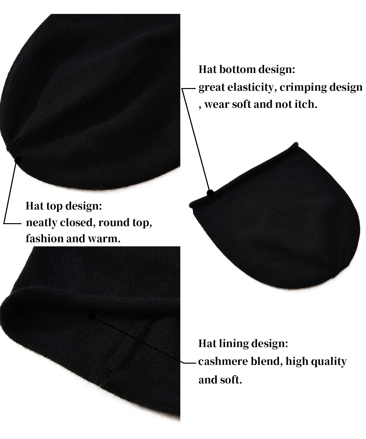 jaxmonoy Winter Knit Beanie Hats for Women ,Cashmere Wool Blend Warm Soft Skully Knitted Slouchy Beanies Cap Hat - Black