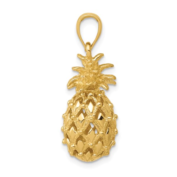 IceCarats 14K Yellow Gold Hawaiian Pineapple Necklace Tropical Fruit Pendant Summer Beach Charm 27mm x 11mm Only