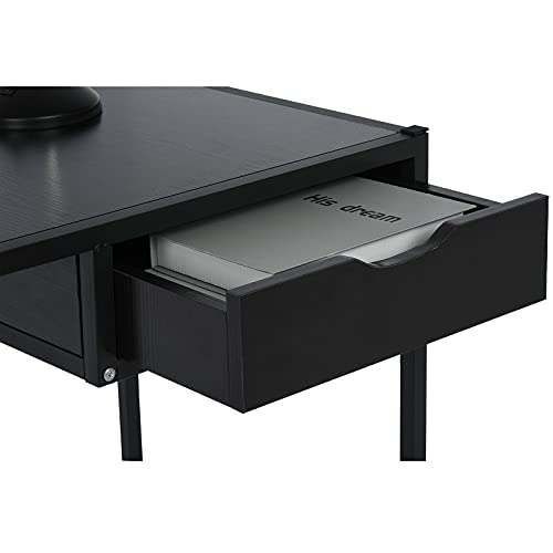 WJHWSX Modern Writing Desk, Laptop Computer Work Desk, Home Office Desk with Drawers, Wood Student Study Table Notebook Workstation, Farmhouse Small Space Cheap Black Desks for Bedrooms (Black)