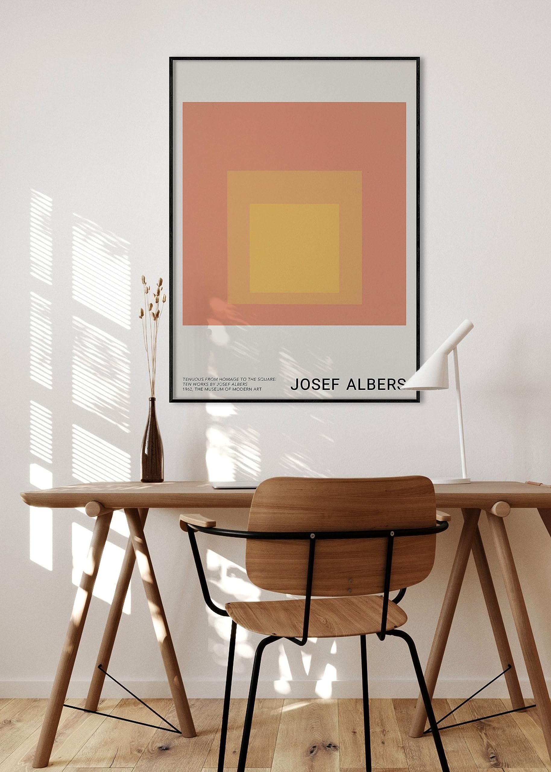 Josef Albers Print, Coral Pink Abstract Geometric Wall Art, Minimalist Exhibition Poster, Modern Bauhaus Scandinavian Decor,