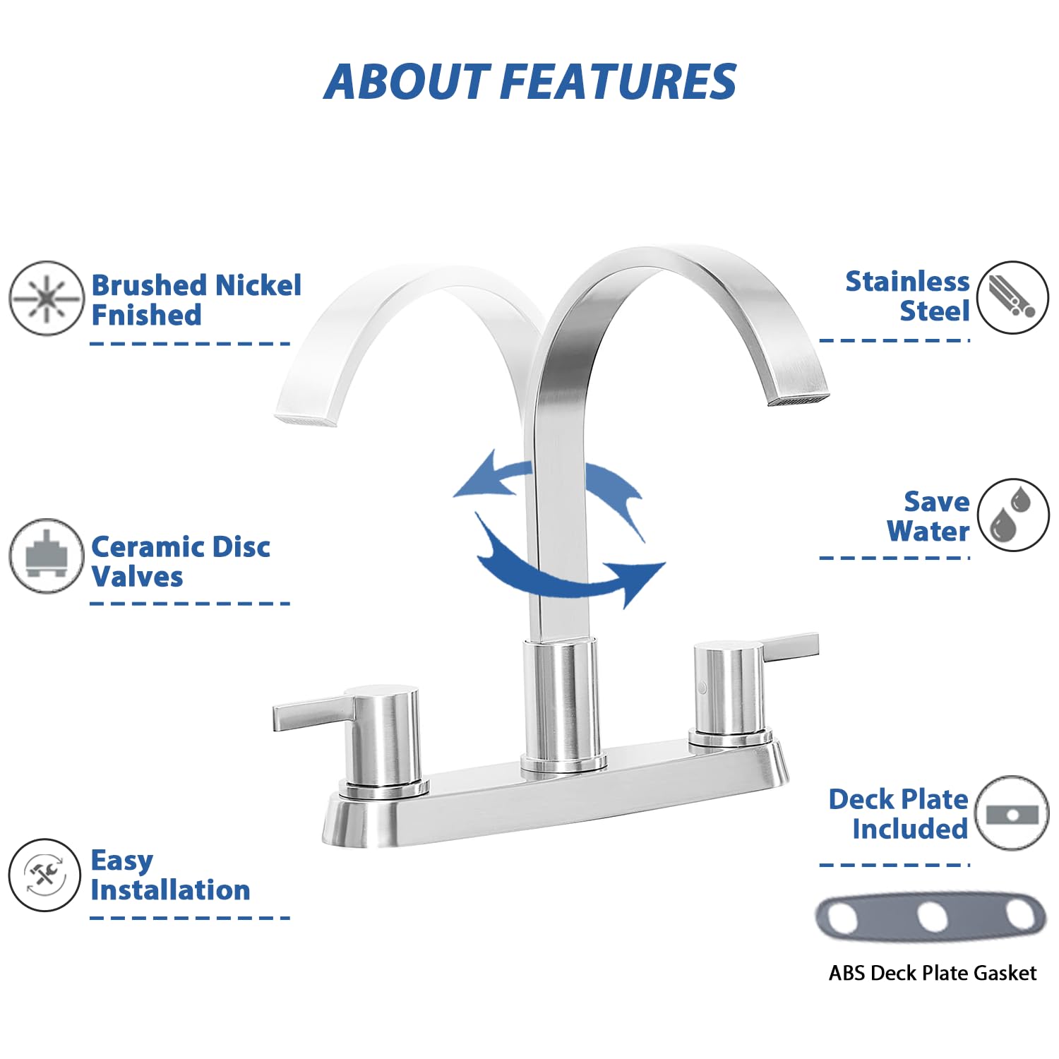Kitchen Faucet with Sprayer,Brushed Nickel Stainless Steel Kitchen Sink Faucet with Side Sprayer,Kitchen Faucets for Sink 3 Hole,Commercial RV Laundry Utility Kitchen Faucet KMF027L-3