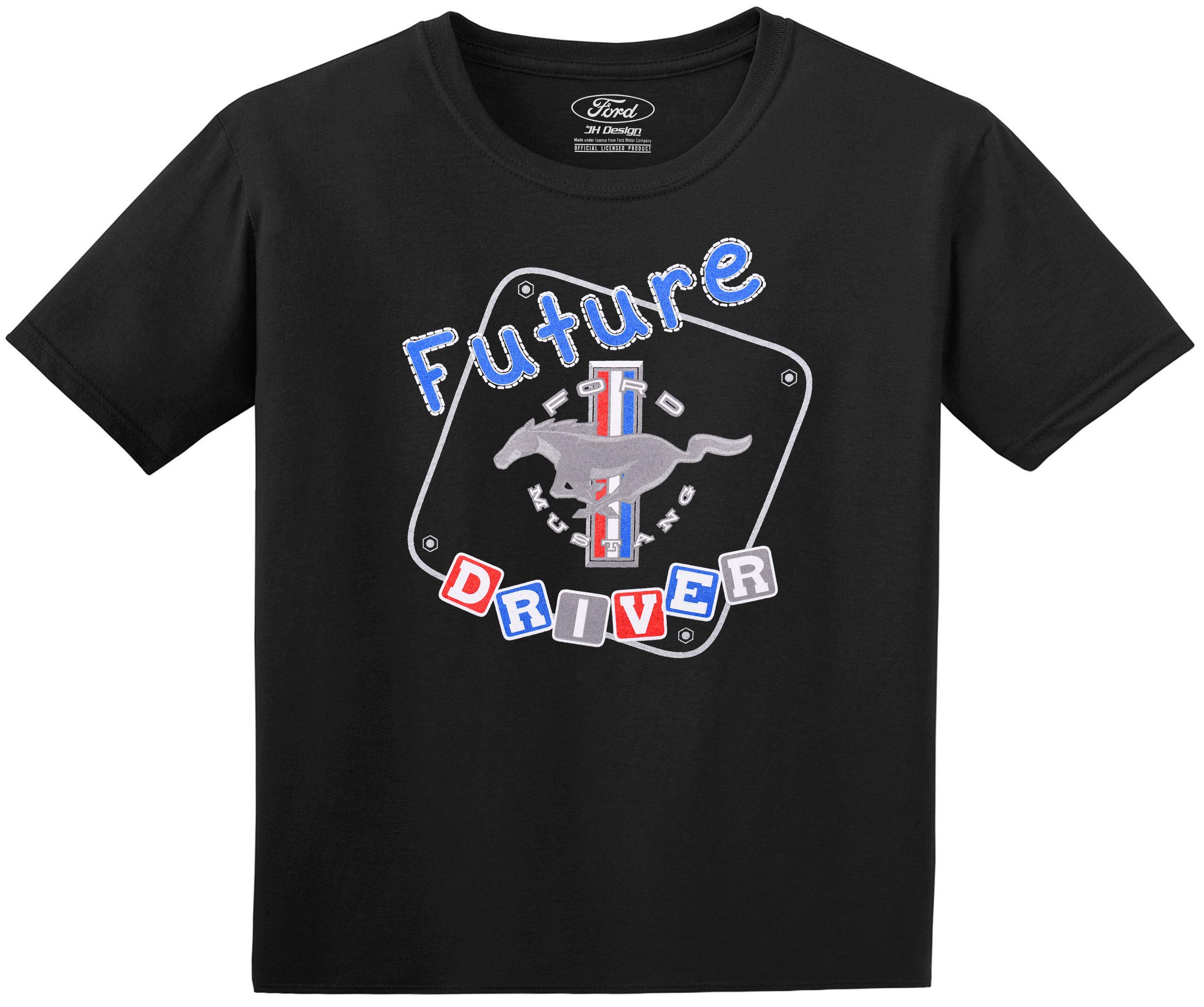 JH DESIGN GROUP Kids Ford Mustang T-Shirts Future Driver Youth Black Shirt (6, Black)