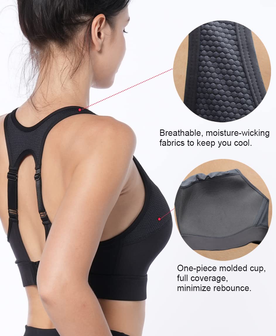 MONICE High Impact Sports Bras for Women Plus Size Adjustable Black Running Gym Yoga Bra