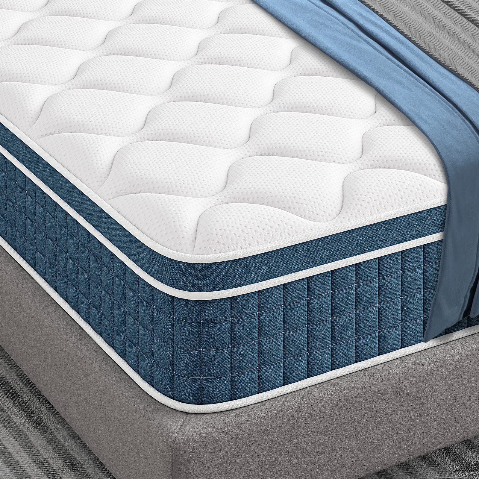 koorlian Queen Mattress 12 Inch, Hybrid Queen Bed Mattress with Individual Pocket Springs and Pressure-Relieving Memory Foam, Breathable, Medium Firm Mattress in a Box Queen Size 80"x60"x12"