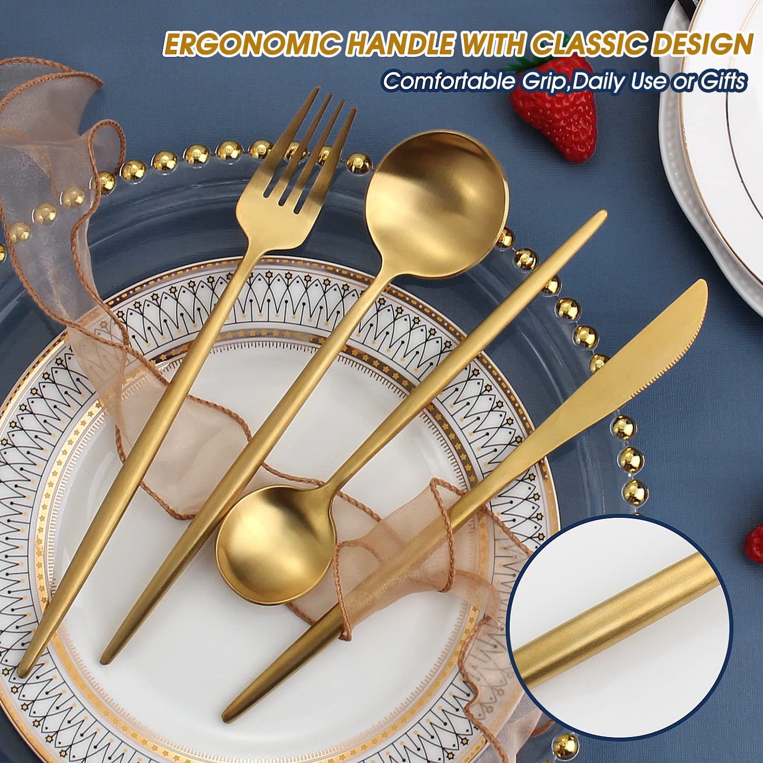 Matte Gold Silverware Set,BEGEEL 20-Piece Stainless Steel Flatware Set for 4, Satin Finish Tableware Cutlery Set,Premium Utensil Set,Utensil Sets for Kitchen Home and Restaurant,Dishwasher Safe
