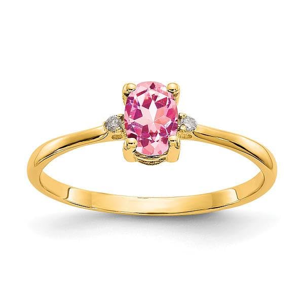 IceCarats 14K Yellow Gold Diamond Pink Tourmaline October Birthstone Ring Gemstone Band Size 6