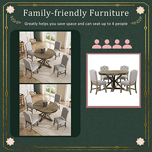 Woanke 5 Piece Functional Furniture Retro Style Set with Extendable Table and 4 Upholstered Chairs for Dining Living Room, Natural Wood Wash