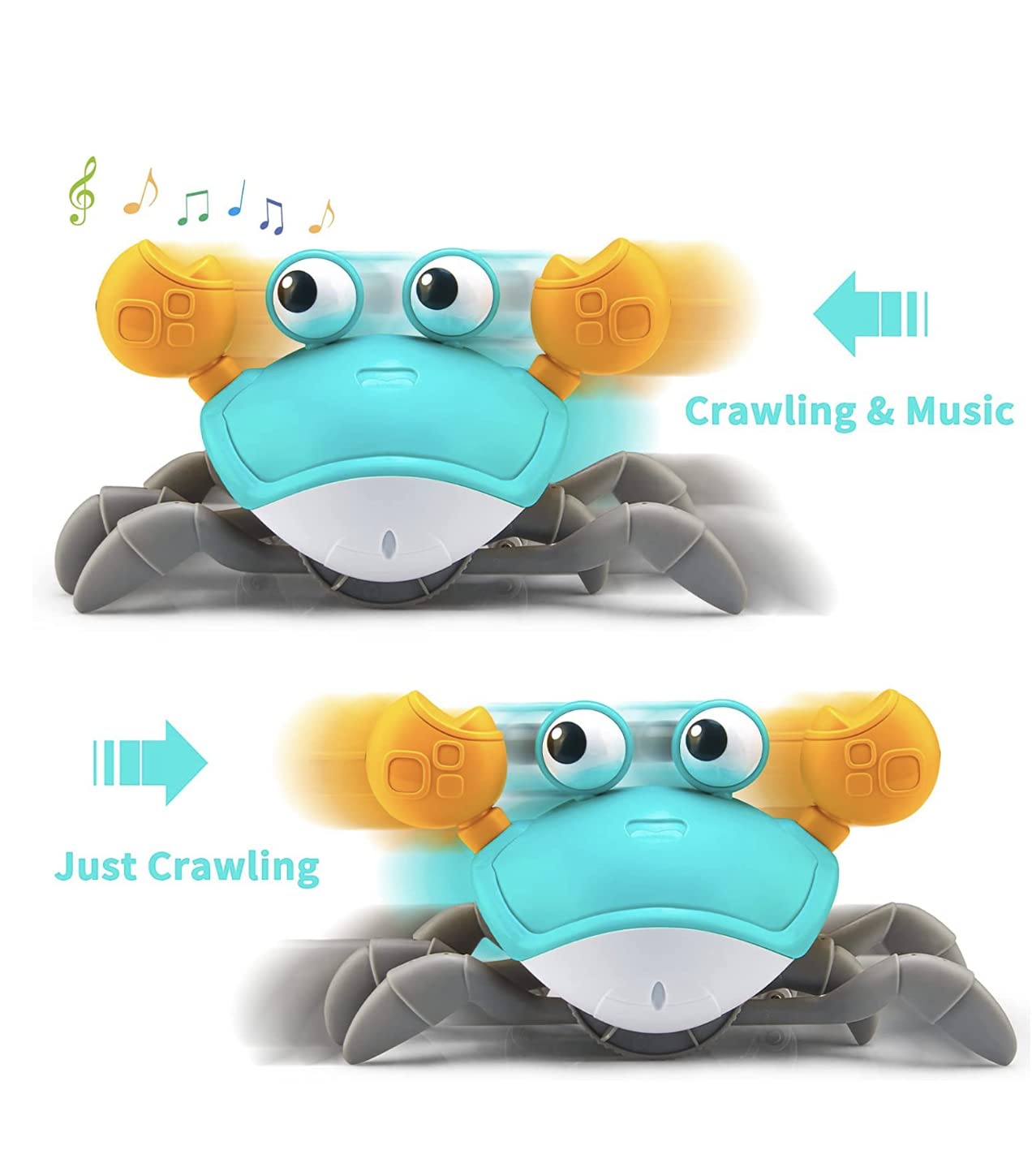 Juguete cabgrejo didactico con música Luces y sensores de movimiento , recargable con USB