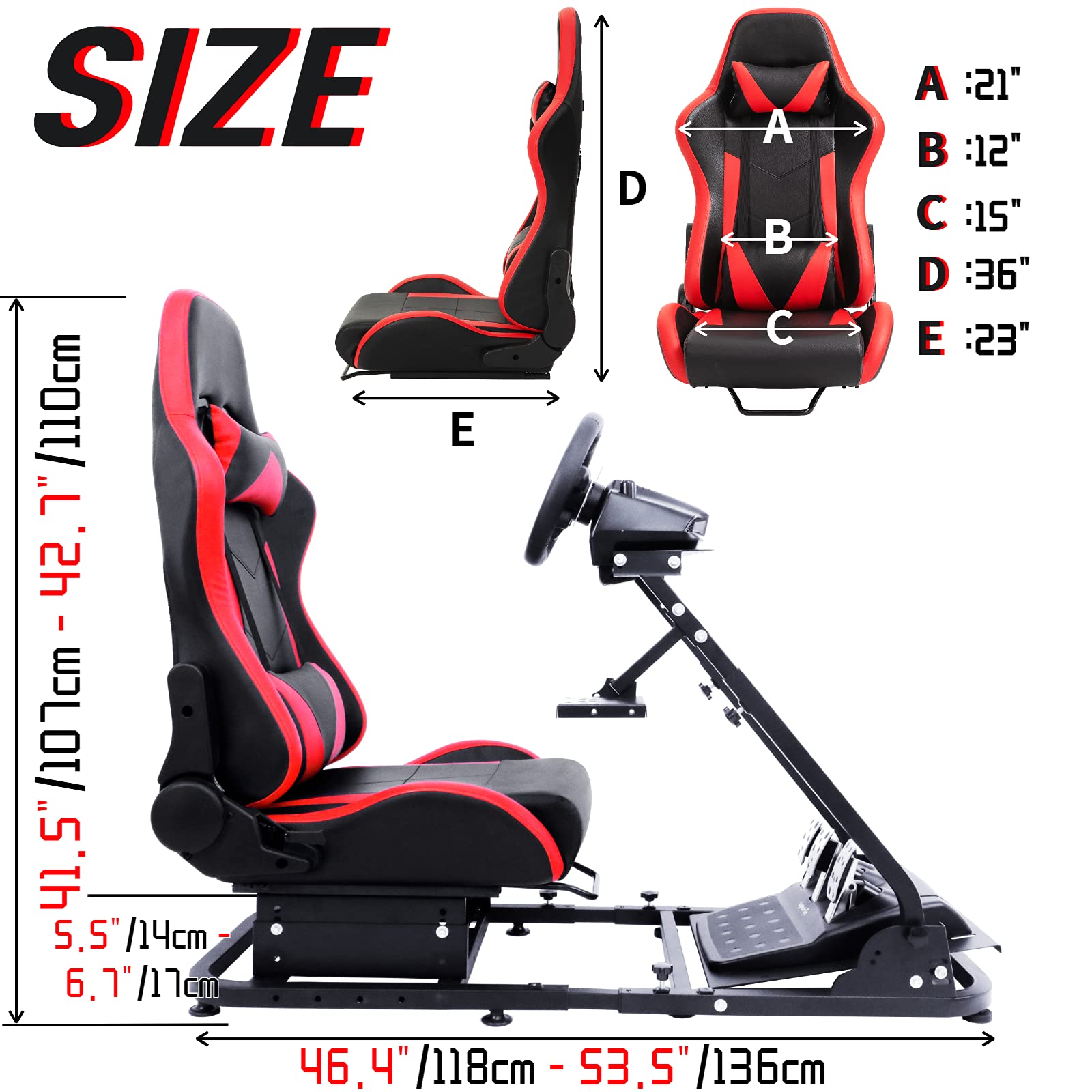 Minneer Racing Gaming Seat Steering Simulator Cockpit Fits Xbox/Playstation/PC Logitech G25/ G27/G29 / G920 Stable Racing Wheel Stand Fits All Thrustmaster Fanatec (Red Seat)