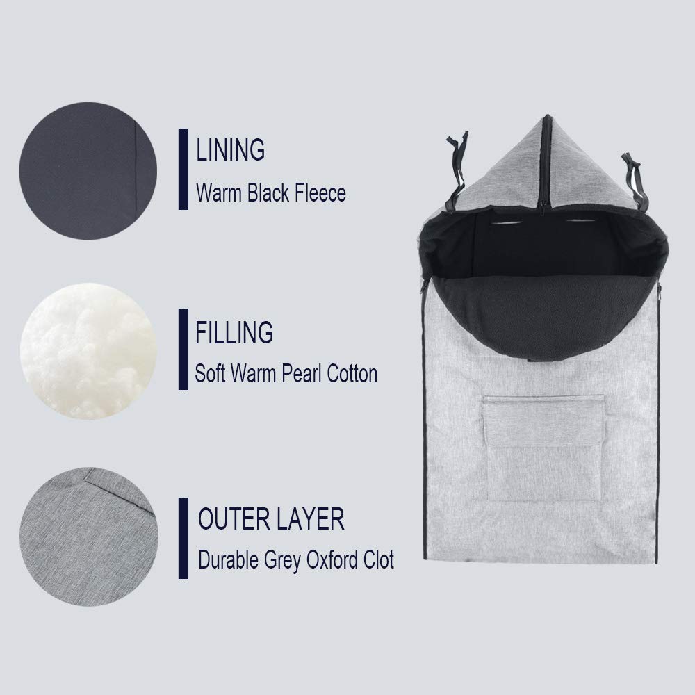 JFBABY Universal Outdoor Stroller Sleeping Bag,Stroller Bunting Bag Cold Weather,Universal 3 in 1 Stroller Annex Mat,Toddler Footmuff Detachable (Grey)