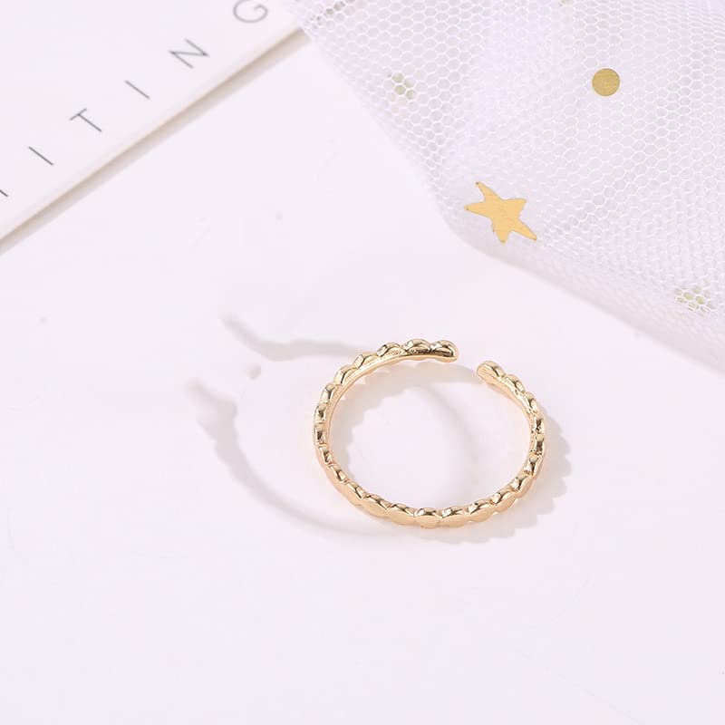 Open Gold Beaded Rings Adjustable Thumb Finger Ring Thin Stackable Rings for Women Girls Christmas Birthday Gifts Simple Wedding Ring for Her Minimalist Tiny Rings