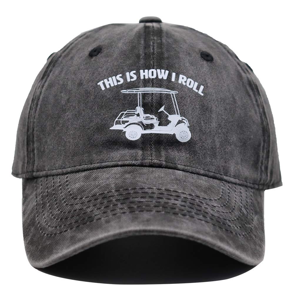 Kamaple This is How I Roll Golf Cart Hat, Funny Golfers Adjustable Cotton Denim Baseball Cap for Men & Women Gray