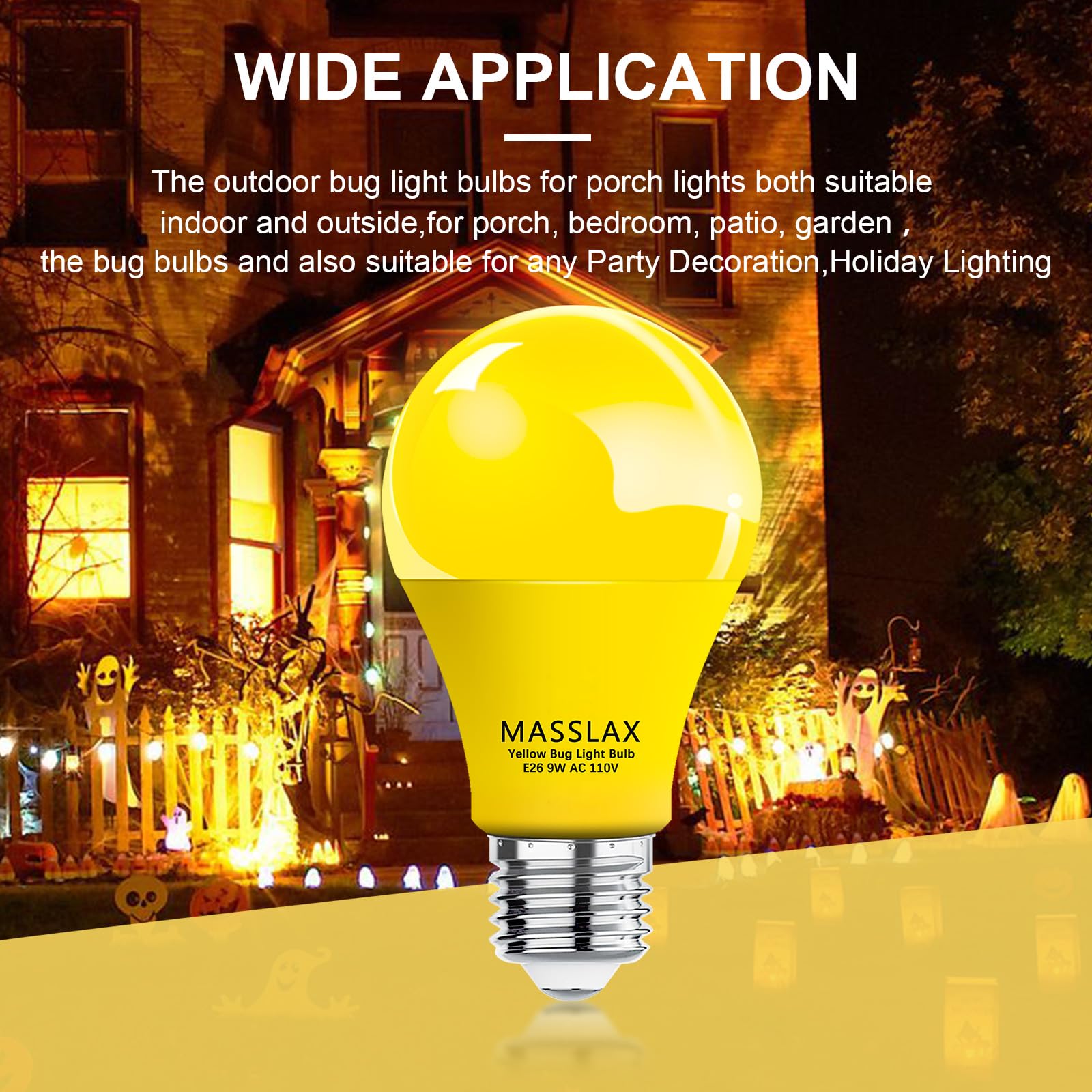 MASSLAX 2 Pack Amber Yellow LED Bug Light Bulbs,9W Replace to100W Bug Light,E26 Base LED Bug Lights for Outdoor Porch Light, Decorative Lighting Lamps,Bedroom Night Light Bulb