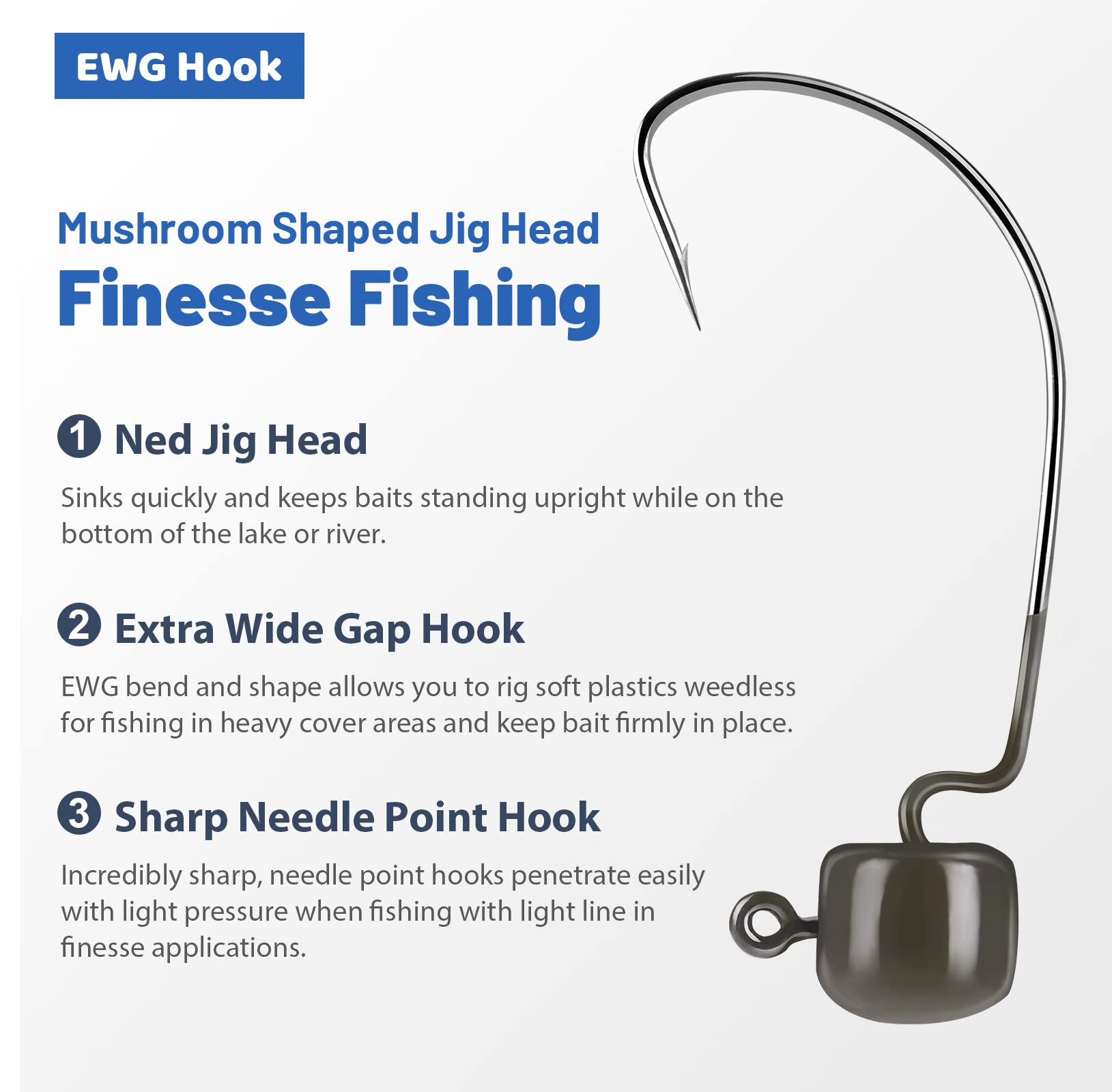 MadBite Ned Rig Jig Hook Kits, Finesse Mushroom Jig Heads for Soft Lures (Green Pumpkin (Wide Gap), 3/16 oz)