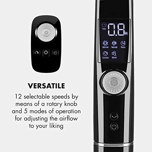 KLARSTEIN Silent Storm Pedestal Fan, Oscillating and Adjustable Height, Quiet Operation, 12 Speed settings, Remote Control, 5 Operation Modes, Black