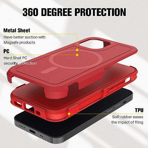 WOGROO Magnetic iPhone 12 Mini Case, iPhone 13 Mini Case, Compatible with MagSafe Wireless Charging, Shockproof, Strong and Durable Phone Protective Case, Red