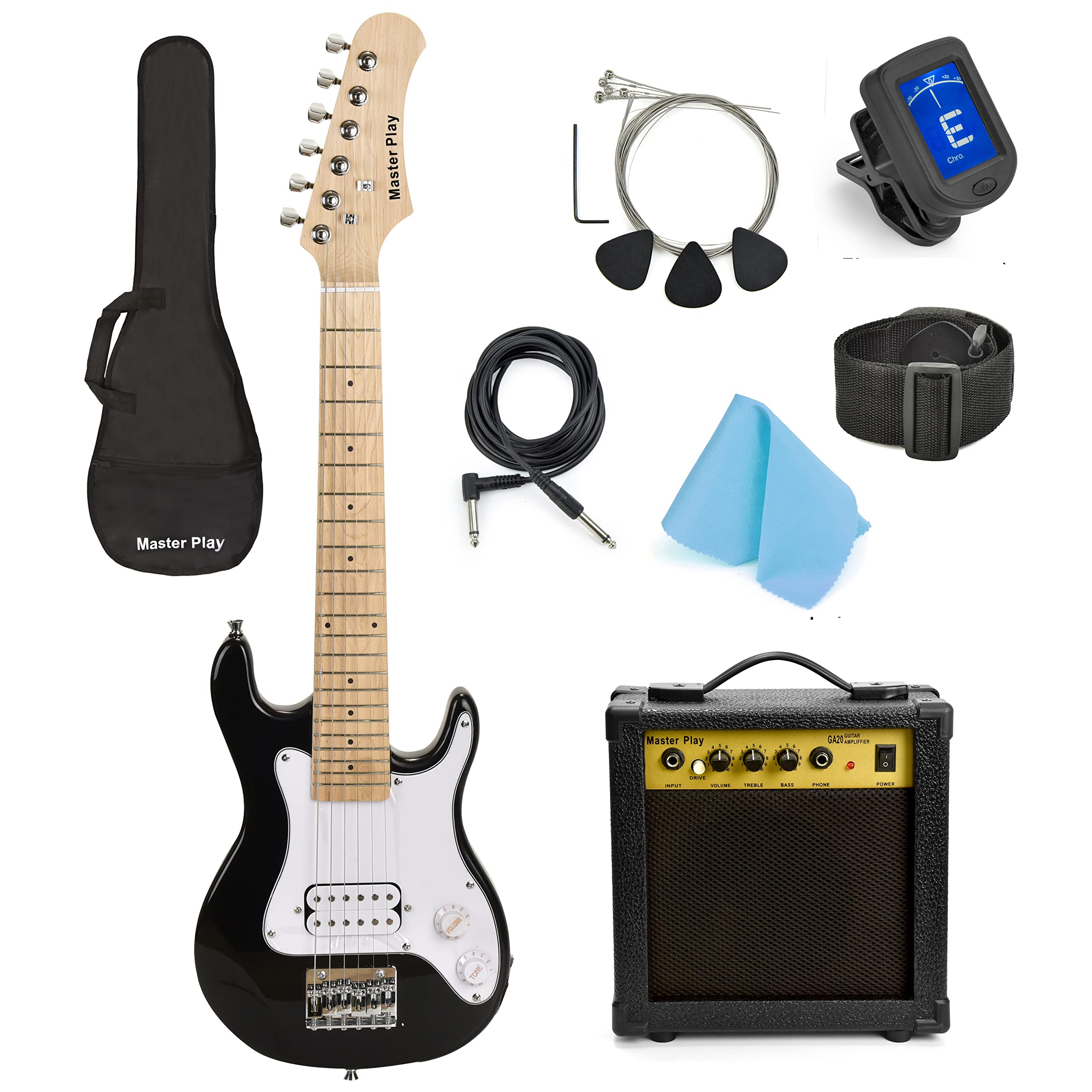 Master Play 30 Inch Electric Guitar,For Kids/beginner With Complete Starter Kit, 20 Watt Amp, 6 Extra String, Picks, Gig Bag, Shoulder Strap, Digital tuner, Cable, Wash Cloth