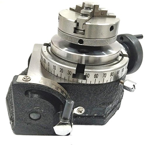 Precision quality 4"/ 100 mm tilting milling indexing rotary table with small chuck, back plate & fixing t nuts bolts-metalworking engineering machine tools (with 65 mm 3 jaw self-centering)