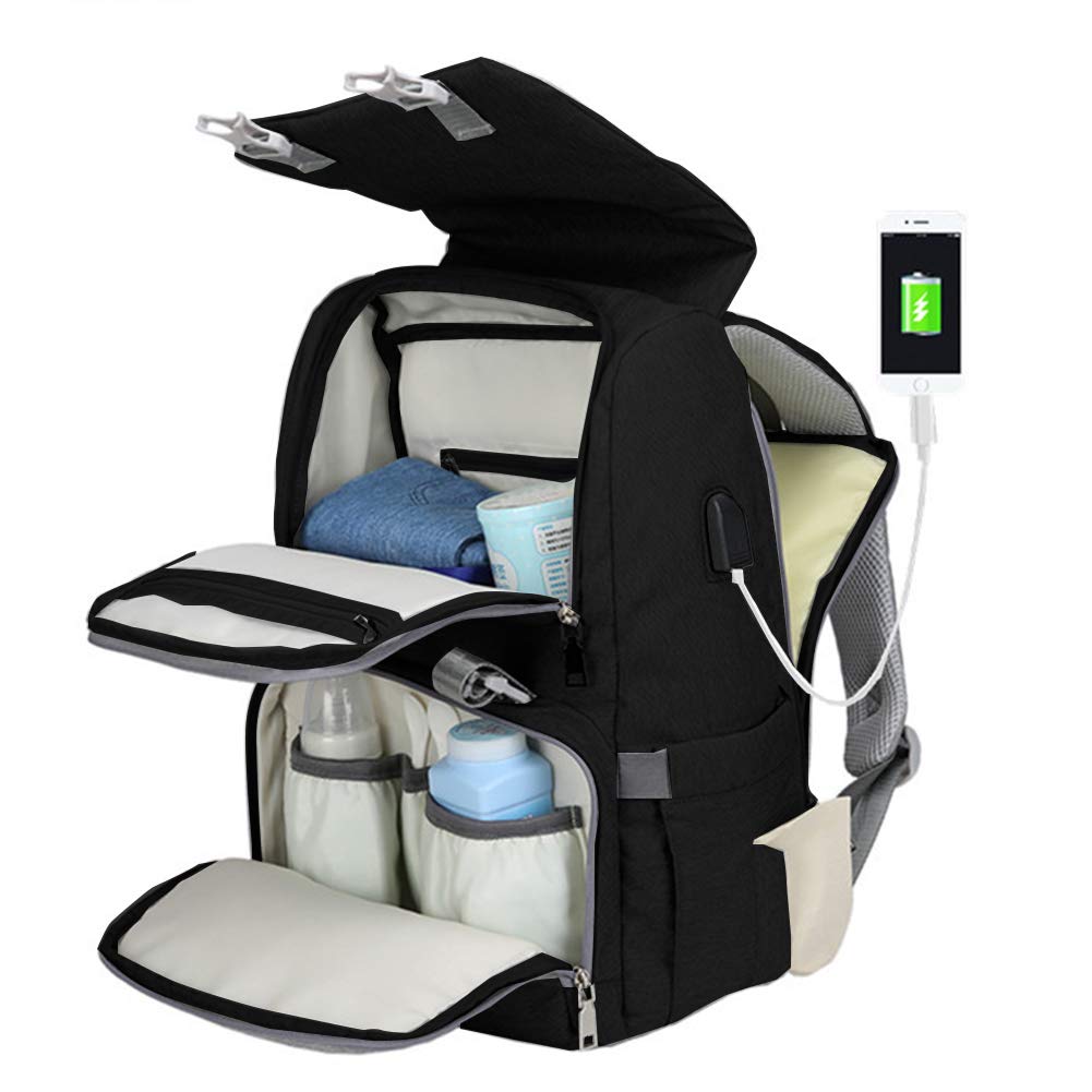 JHhomezeit Diaper Bag Backpack for Mom Dad, Large Baby Nappy Changing Bag w/Changing Pad…