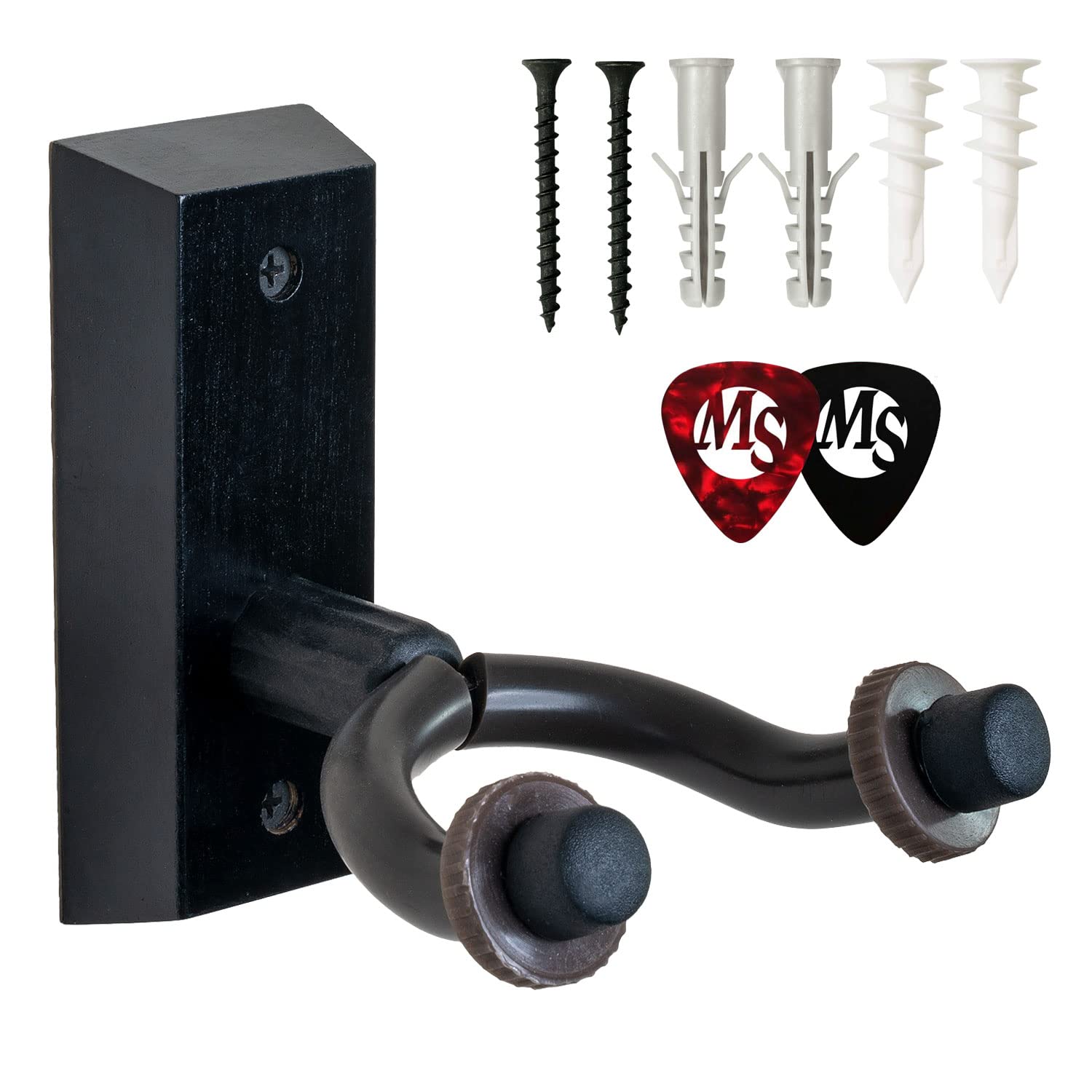 Mainstream Source® Guitar Hanger Cradle and Wall Mount – Guitar Hanger Wall Mount with Padded Cradle and Large Wooden Base, Great for Electric, Bass, or Acoustic Guitars (Black Wood, Pack of 1)