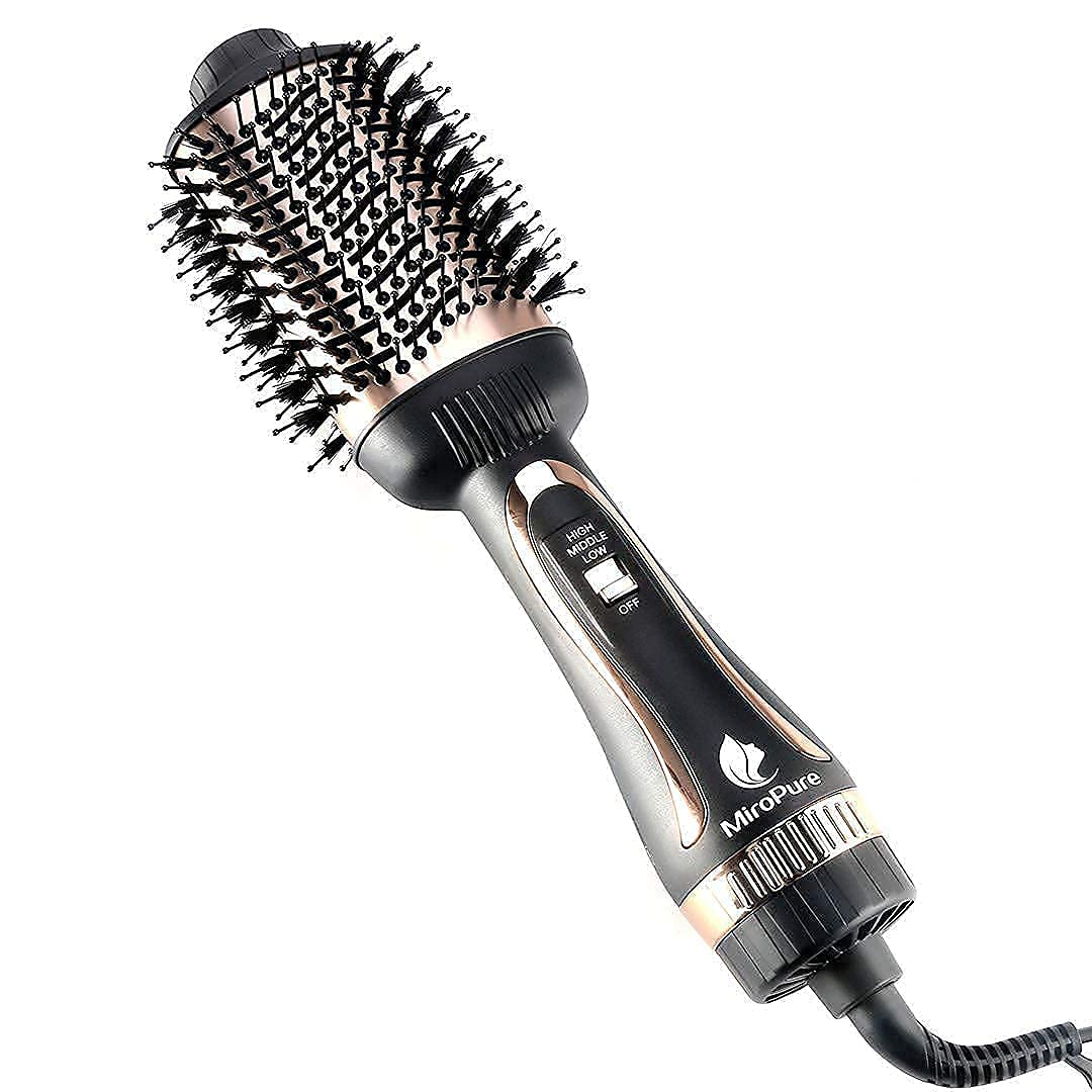 MiroPure Hot Air Brush One Step Hair Dryer & Volumizer for Straightening, Curling, Salon Negative Ion Styler Rose Gold