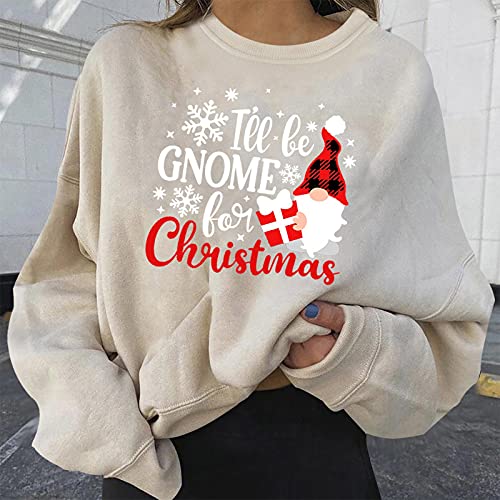 Tunic For Women 2022 Christmas Print Pullover Long Sleeve Base Shirts Relaxed Fit Workout Tops Fall Sweatshirt Beige
