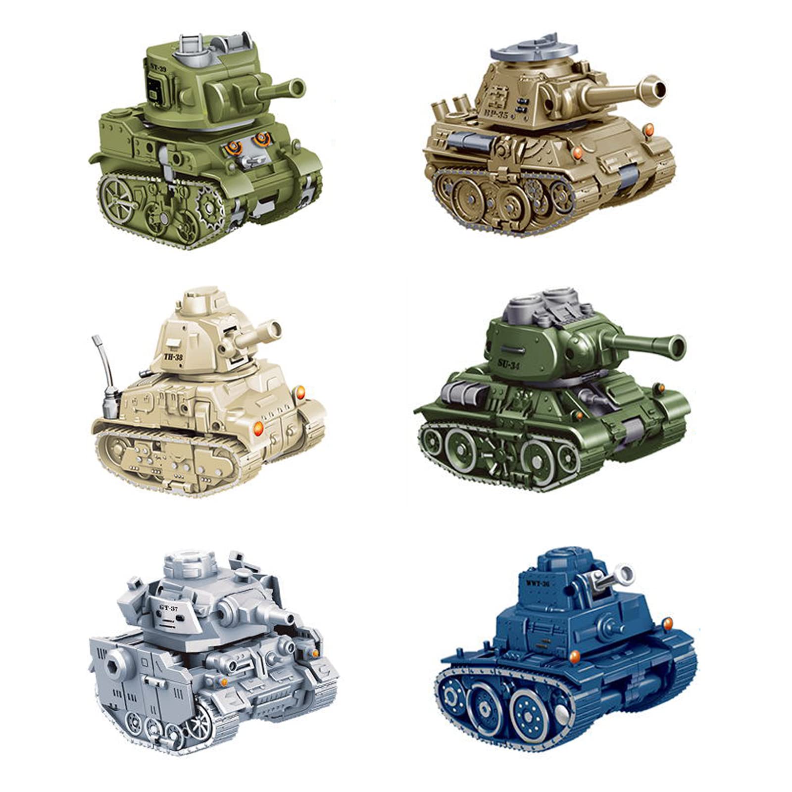 TUNJILOOL 6 Pack Tank Transform Toys Robot, 6 in 1 Transforming Tank Cars Toys Transform for Kids