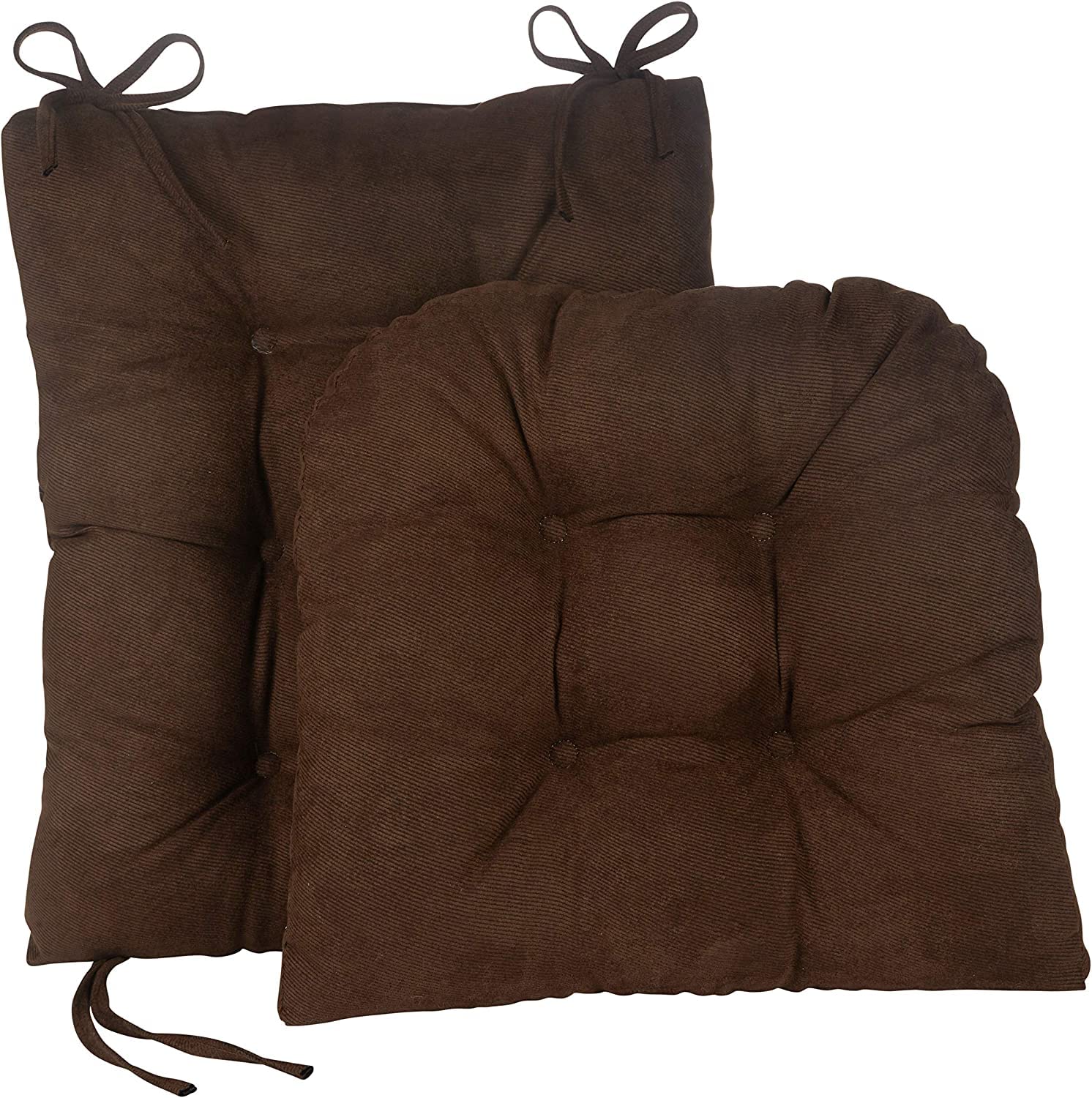 Klear Vu Omega Non-Slip Rocking Chair Cushion Set with Thick Padding and Tufted Design, Includes Seat Pad & Back Pillow with Ties for Living Room Rocker, 17x17 Inches, 2 Piece Set, Chocolate
