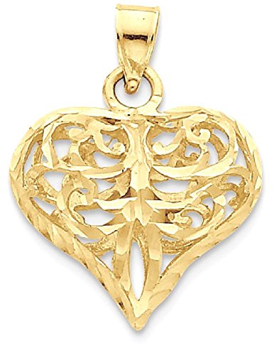 IceCarats 14K Yellow Gold Antique Filigree Heart Necklace Love Pendant Charm 26mm x 20mm Only