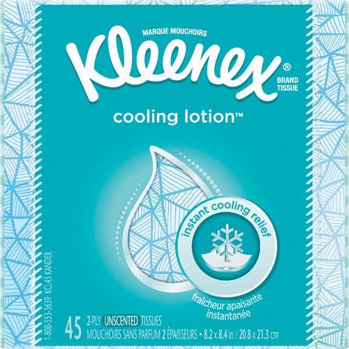 Kleenex Cooling Lotion Facial Tissues With Coconut Oil & Aloe, 1 Cube Box, 45 Total Tissues