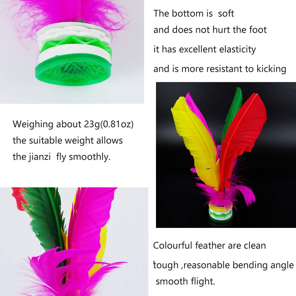 Jianzi 3 Pack Chinese Jianzi Kick Shuttlecock Colorful Feather Foot Sports Outdoor Toy Game