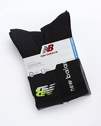 New Balance Men's Athletic Arch Cushion Comfort Crew Socks (5 Pack), Size 6-12.5, Grey/Black